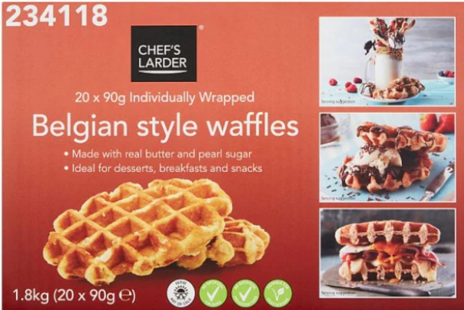 Chef's Larder Belgian Style Waffles 20 x 90g (1.8kg) - Individually ...
