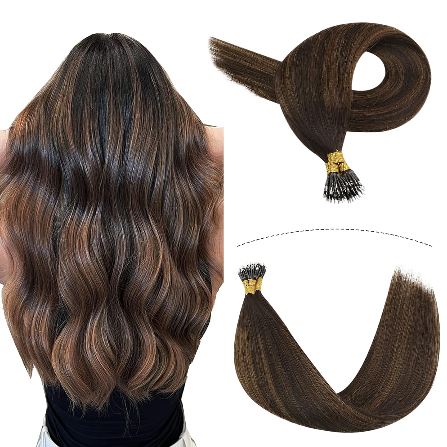 Amazon.com : YoungSee Nano Ring Hair Extensions Balayage 18 Inch Remy ...