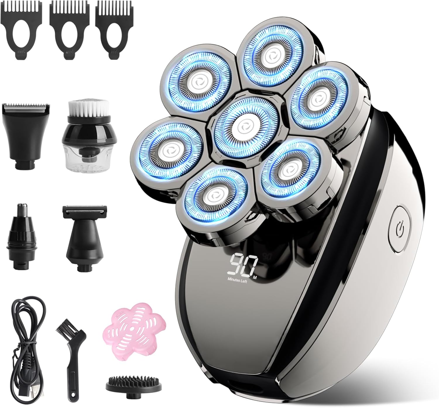 Electric Head Shaver for Men, 7D 7 Upgraded 6-in-1 Head Shaver for Bald ...