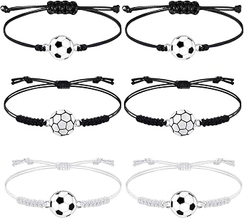 FINEASY 6 PCS Football Bracelets, Soccer Adjustable Bracelets Charm ...