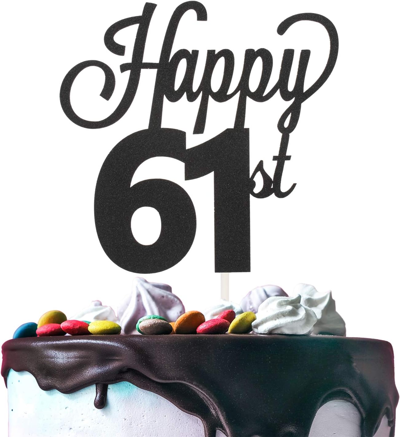 Amazon.com: LINGTEER Happy 61st Birthday Black Cake Topper - Cheers to ...