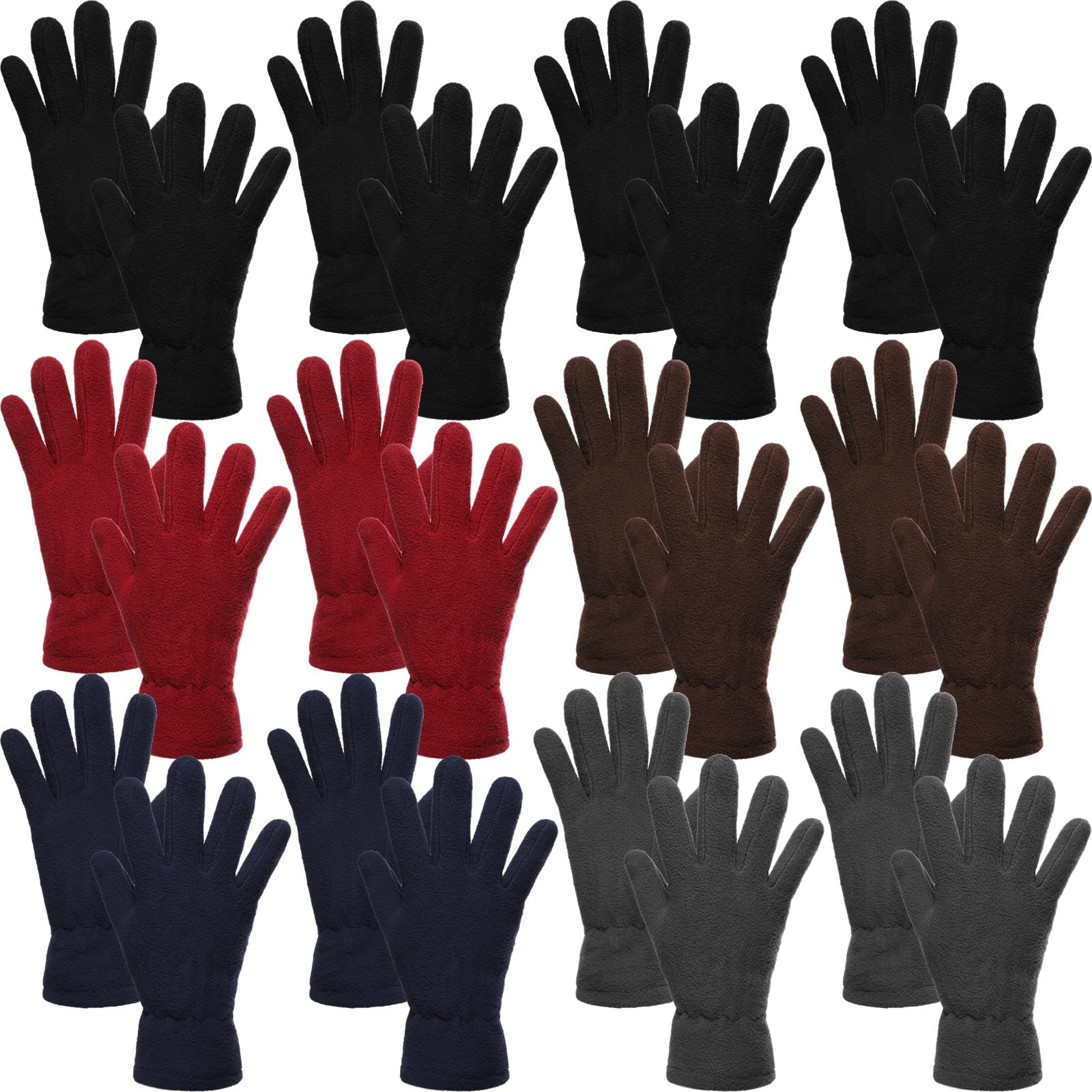 Coume 12 Pairs Fleece Gloves Winter Warm Mittens Thick Full Finger ...