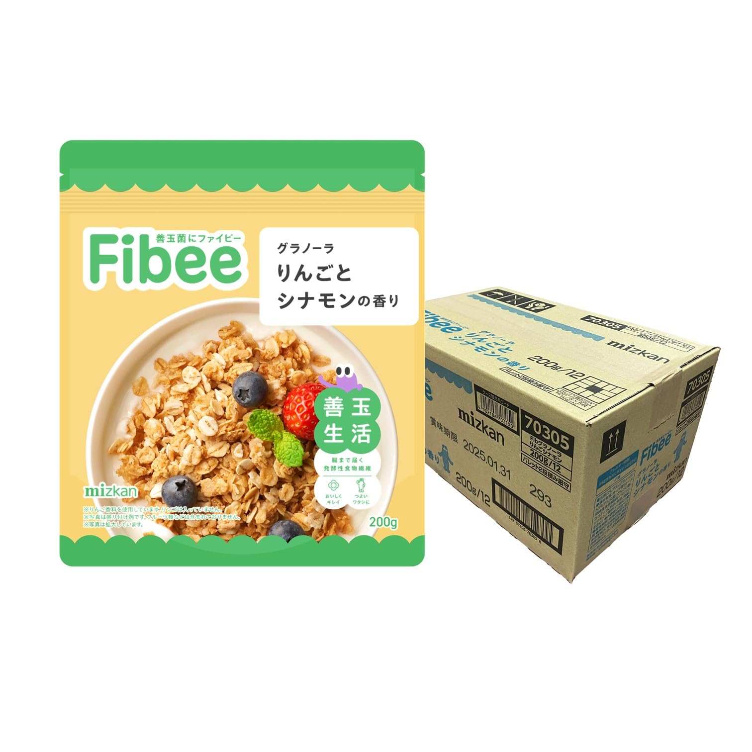 Amazon.co.jp: ミツカン Fibee グラノーラ りんごとシナモンの香り 200g×12袋 [発酵性食物繊維] 食物繊維 オートミール シリアル ファイビー : 食品・飲料・お酒
