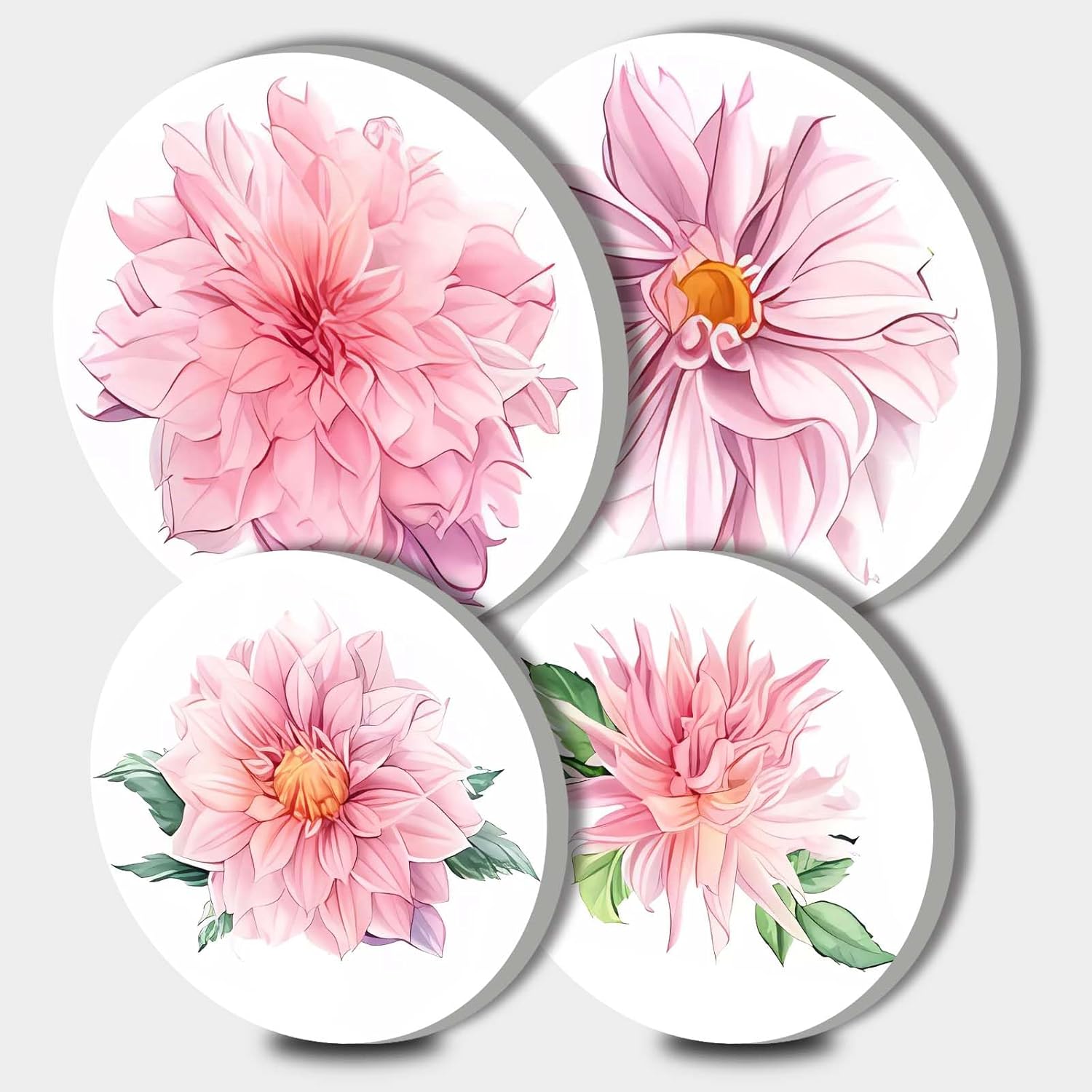 Pink Dahlias Art Round Metal Hob Covers Set of 4 Stove Cooker Hob ...