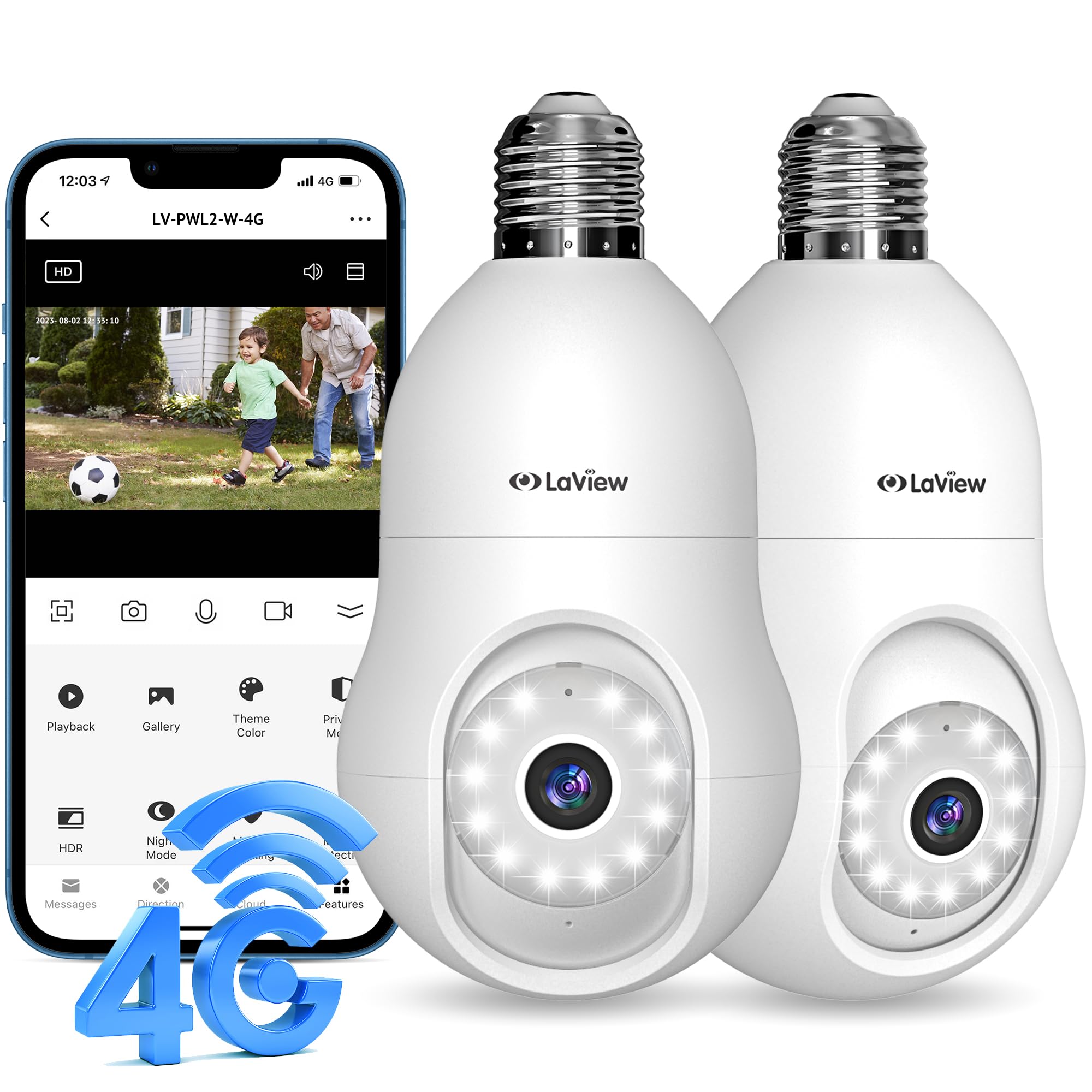 Amazon.com : LaView 4G LTE Cellular Light Bulb Security Camera,360°2K ...