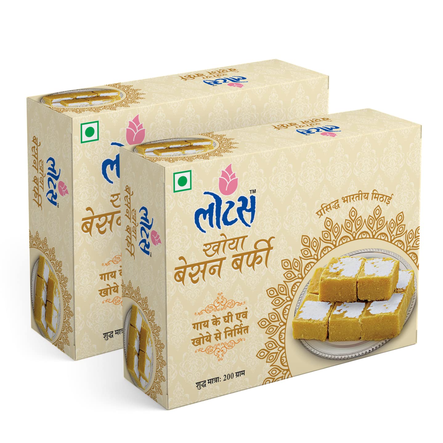 Lotus Khoya Besan Barfi 400 g (200 Gram X 2) Box | Made with Cow Ghee ...