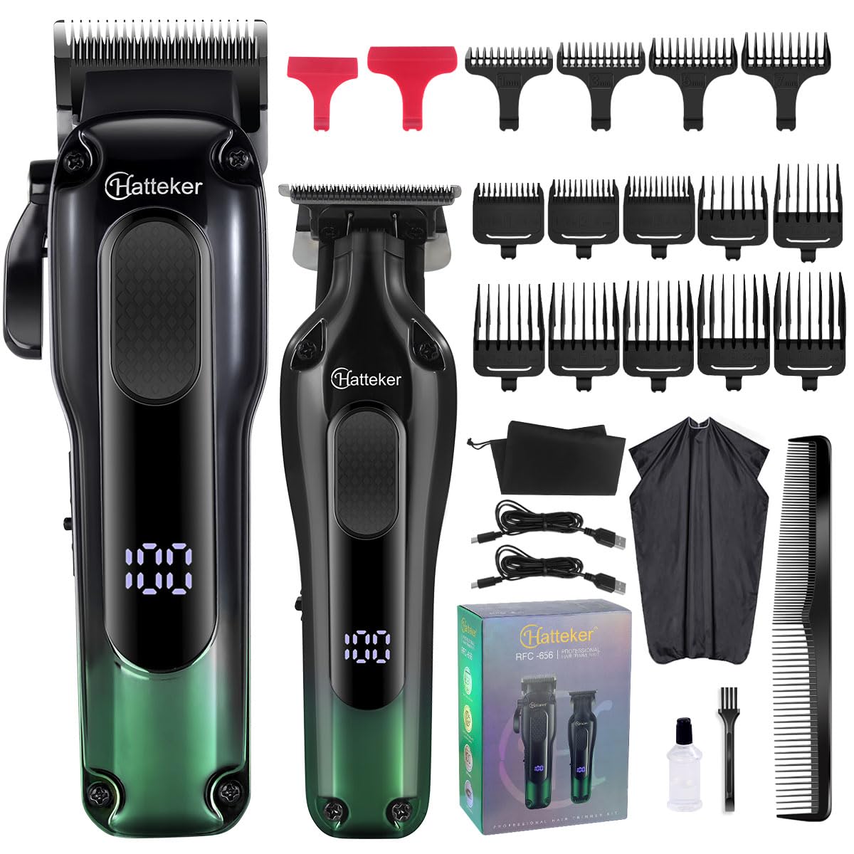 Hatteker Professional Clippers and Trimmers Set, Cordless Hair Clippers for Men, Barber Clippers ...