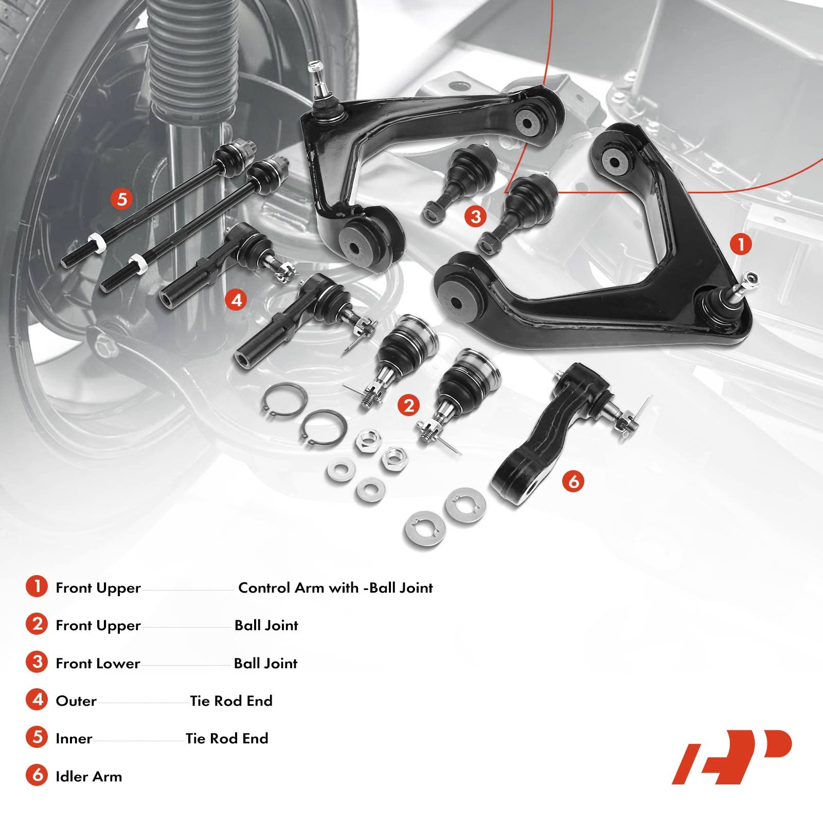 A-Premium Set of 11, Front Upper Control Arm, Upper Lower Ball Joint ...