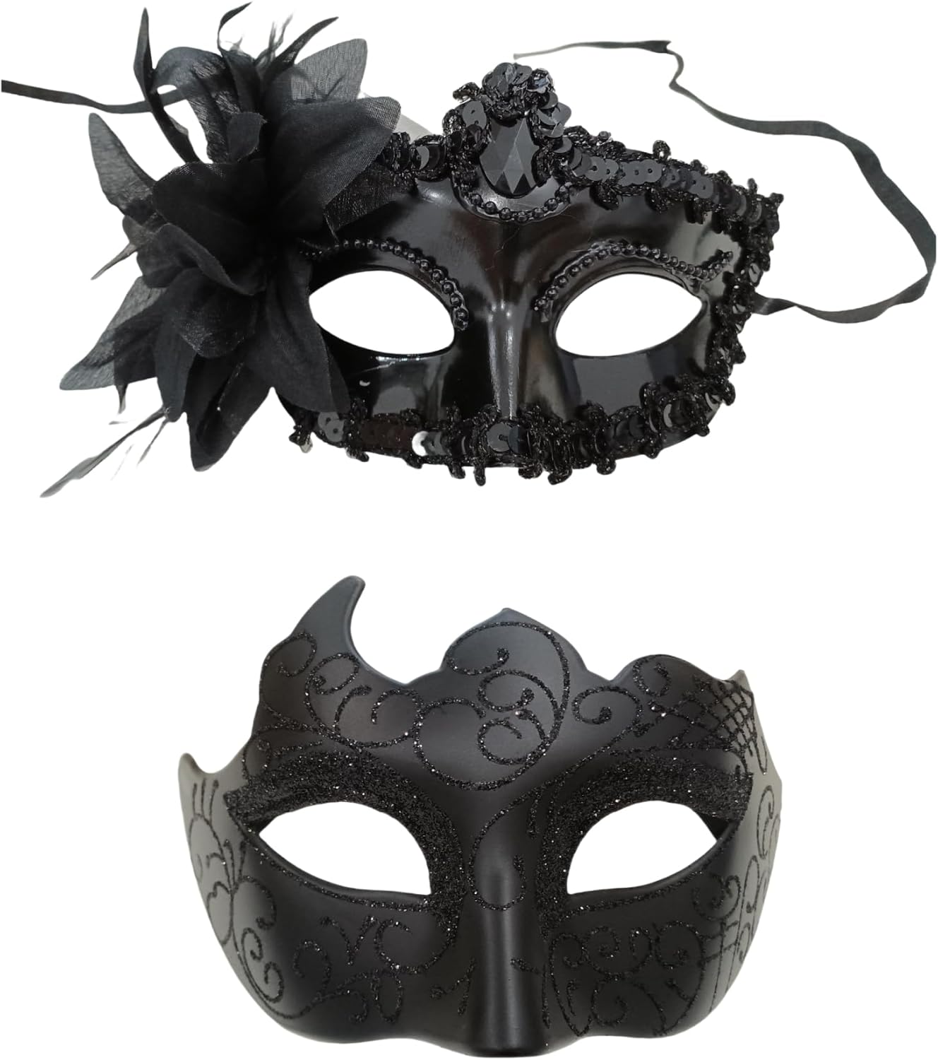 Amazon.com: Hopodix Black Couples Masquerade Mask set Gothic venetian ...
