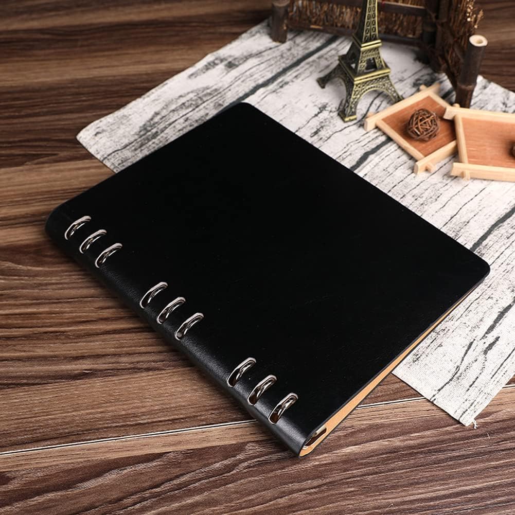 wopin Ring Binder Notebook A5 Lined Paper, Refillable Black Leather ...