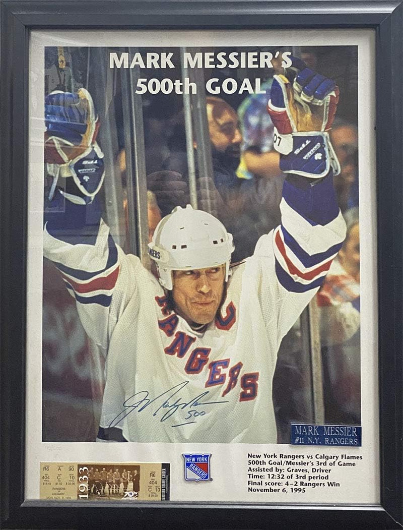 Mark Messier JSA Signed Inscribed 500th Goal 18x24 Framed Photo w ...