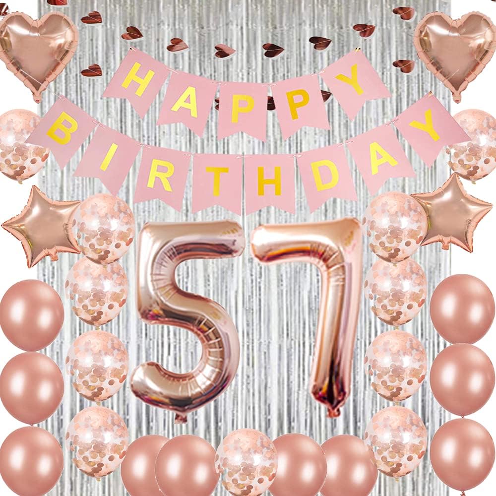 Happy 57th Birthday Decorations Rose Gold 57th Birthday Party Supplies ...