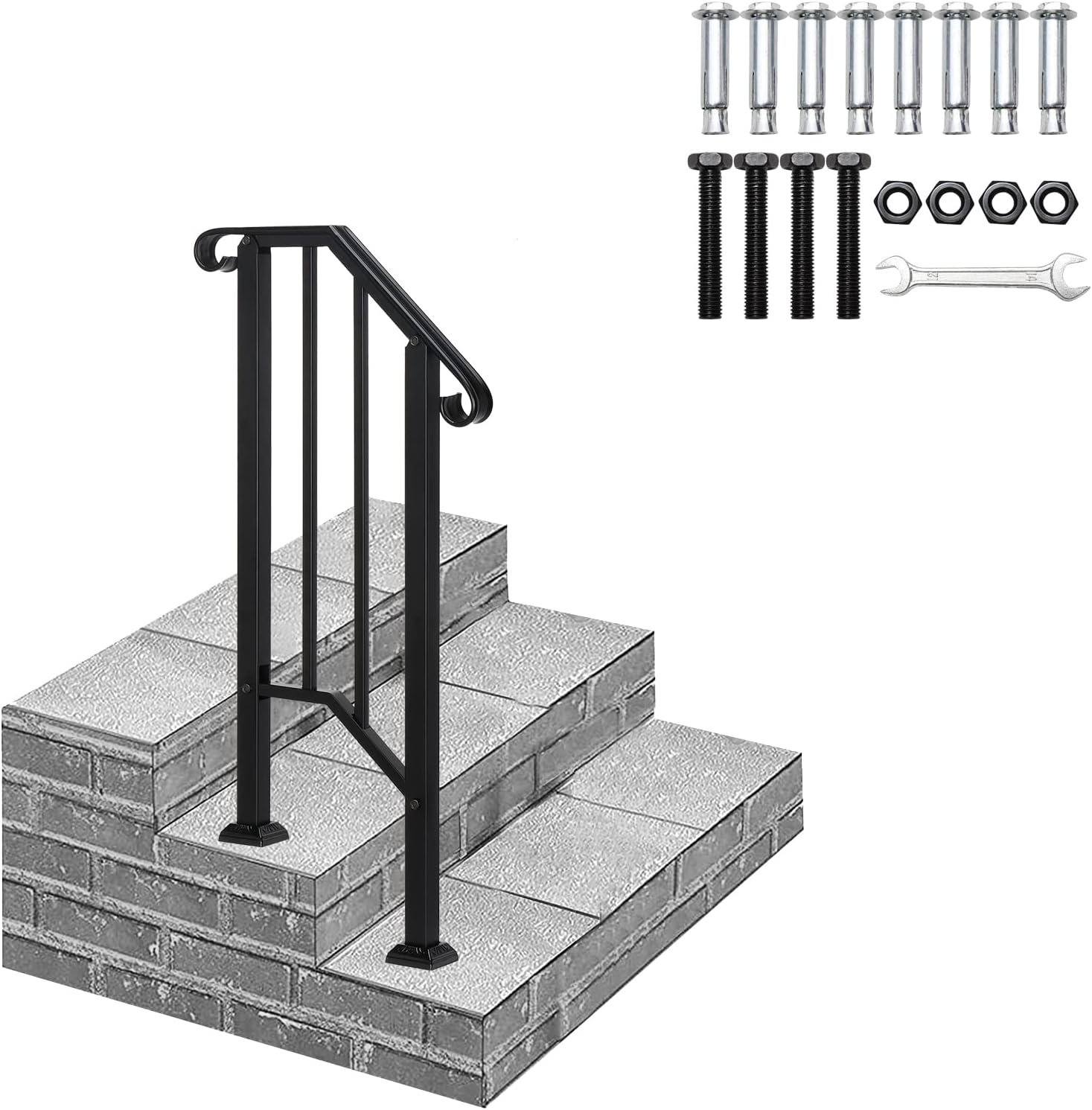 1Pcs Adjustable Handrails for Steps, Wrought Iron Metal Handrails ...