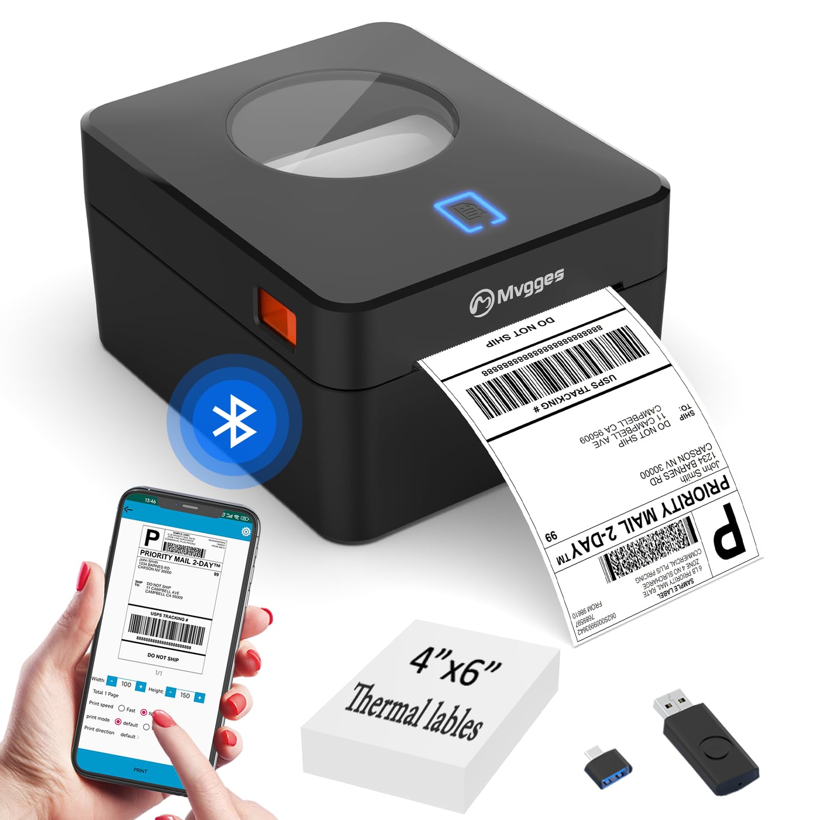 Amazon.com : Mvgges Bluetooth Thermal Shipping Label Printer, 4X6 Label ...
