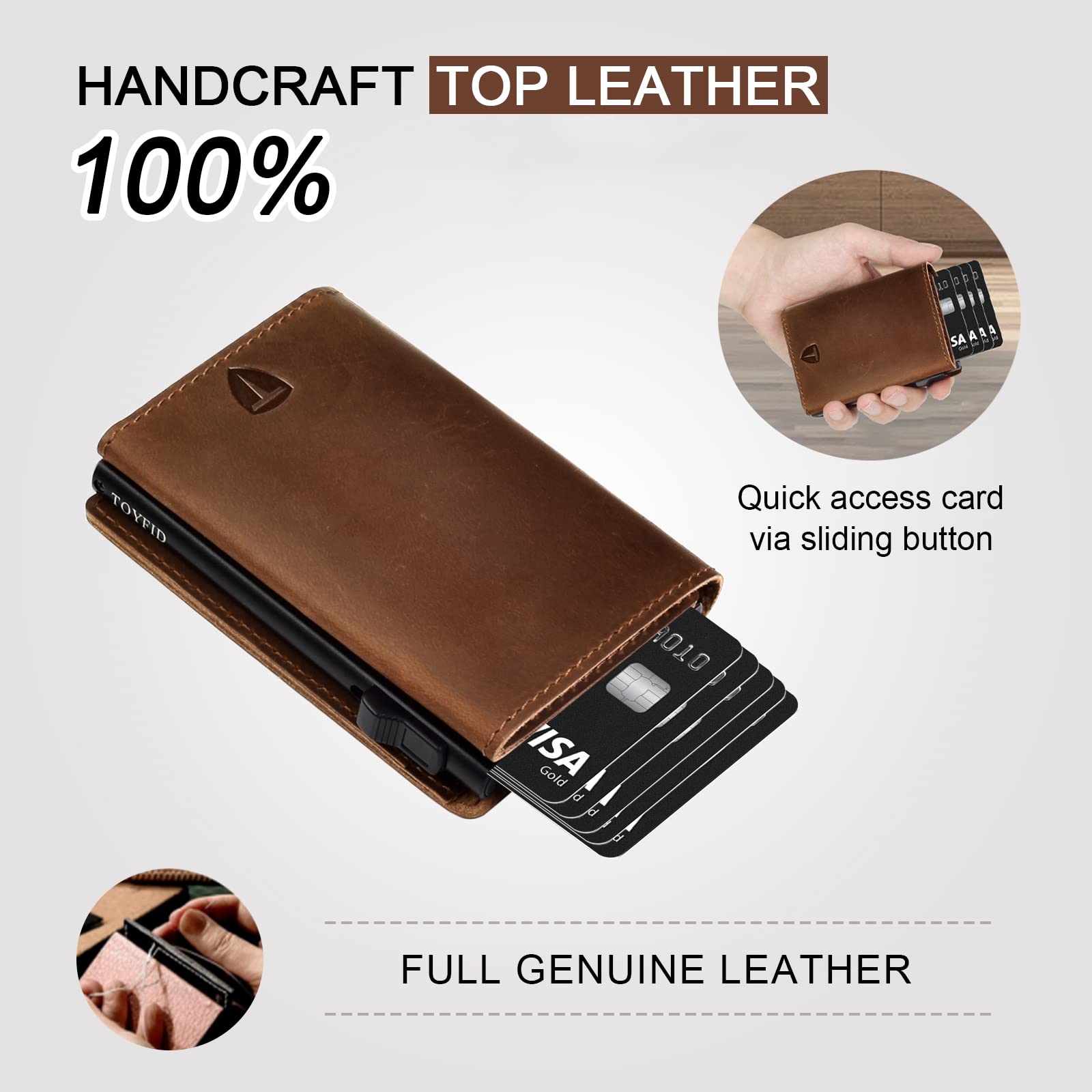 TOYFID Trifold Leather Brown Wallets for Men with Airtag Holder - Pop ...
