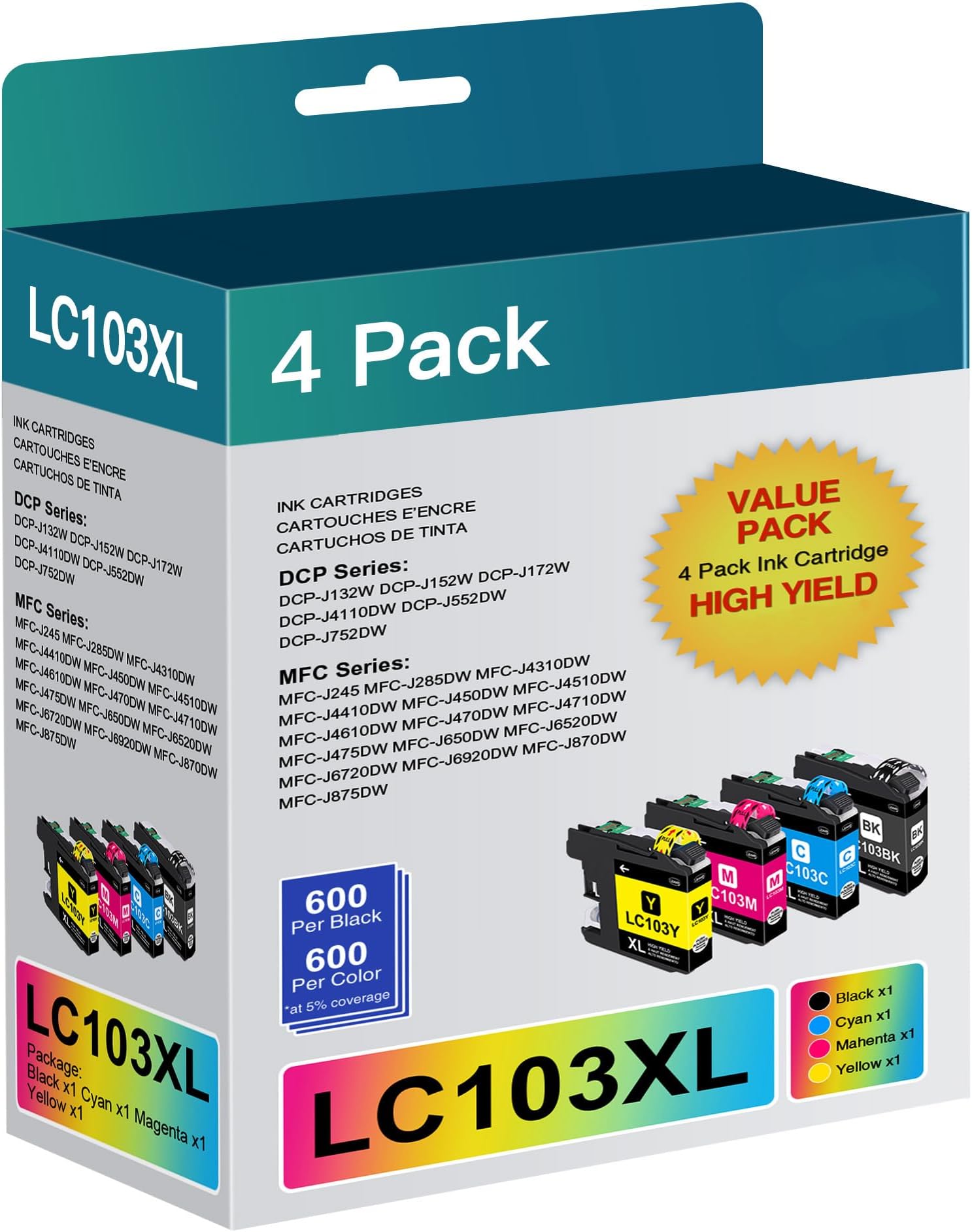 Amazon.com: Brother Printer LC103Y High Yield Cartridge Ink, Yellow ...