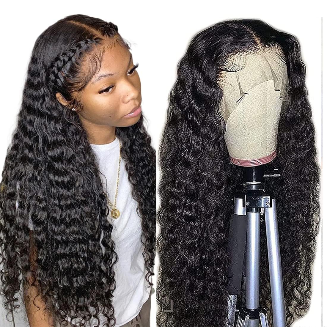 Amazon.com : Curly Lace Front Wig Human Hair 26 Inch 13x4 180% Density ...
