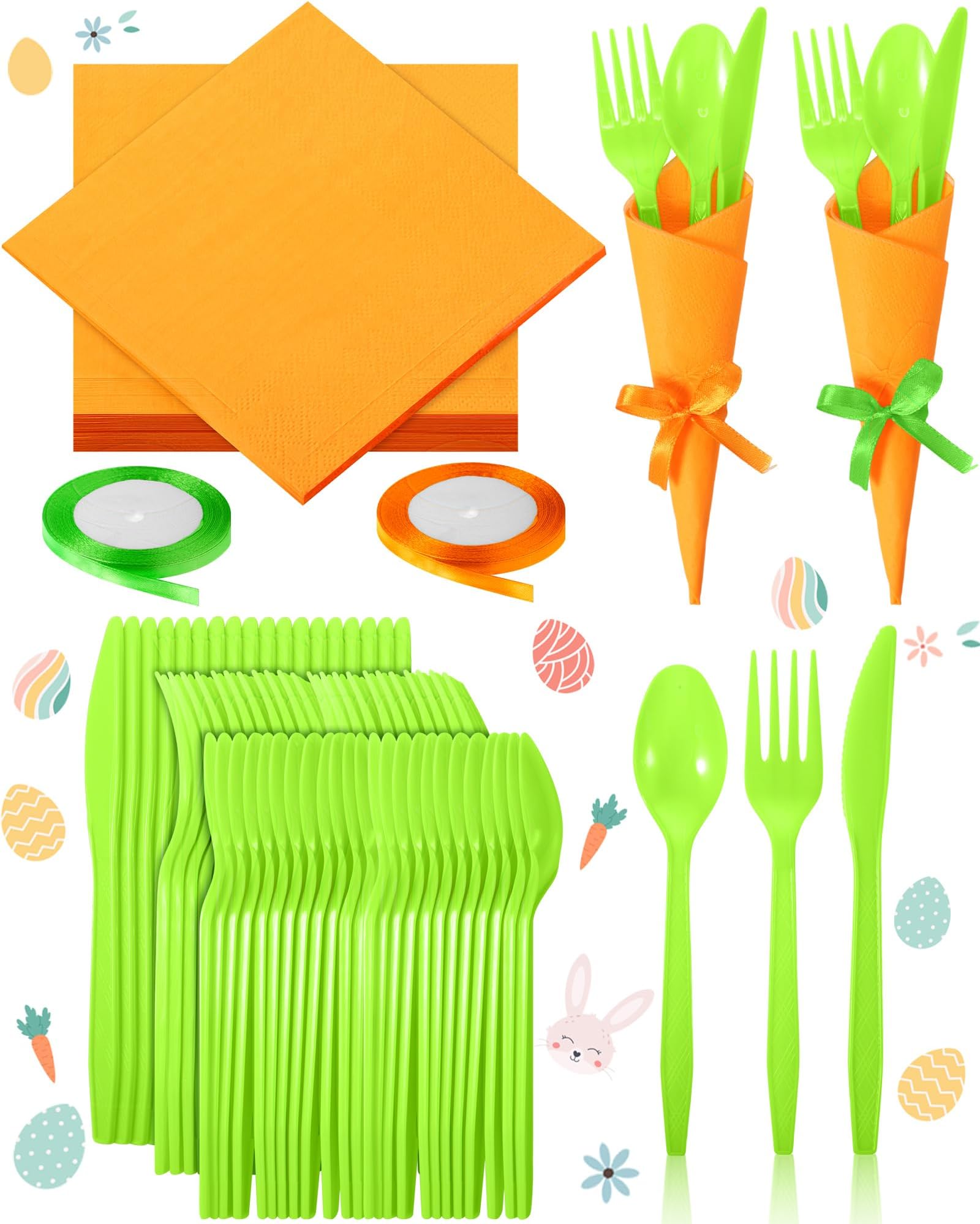 Amazon.com: Vesici 50 Set Easter Plastic Cutlery Set Orange Paper ...