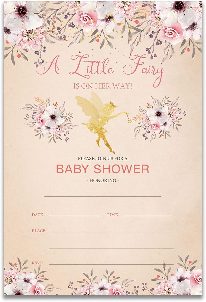 Amazon.com : YIDOU Fairy Girl Baby Shower Party Invitations Floral ...