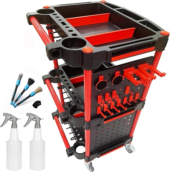 Linforking Car Detailing Cart - Auto Detailing Tool Cart with 2 Tool ...