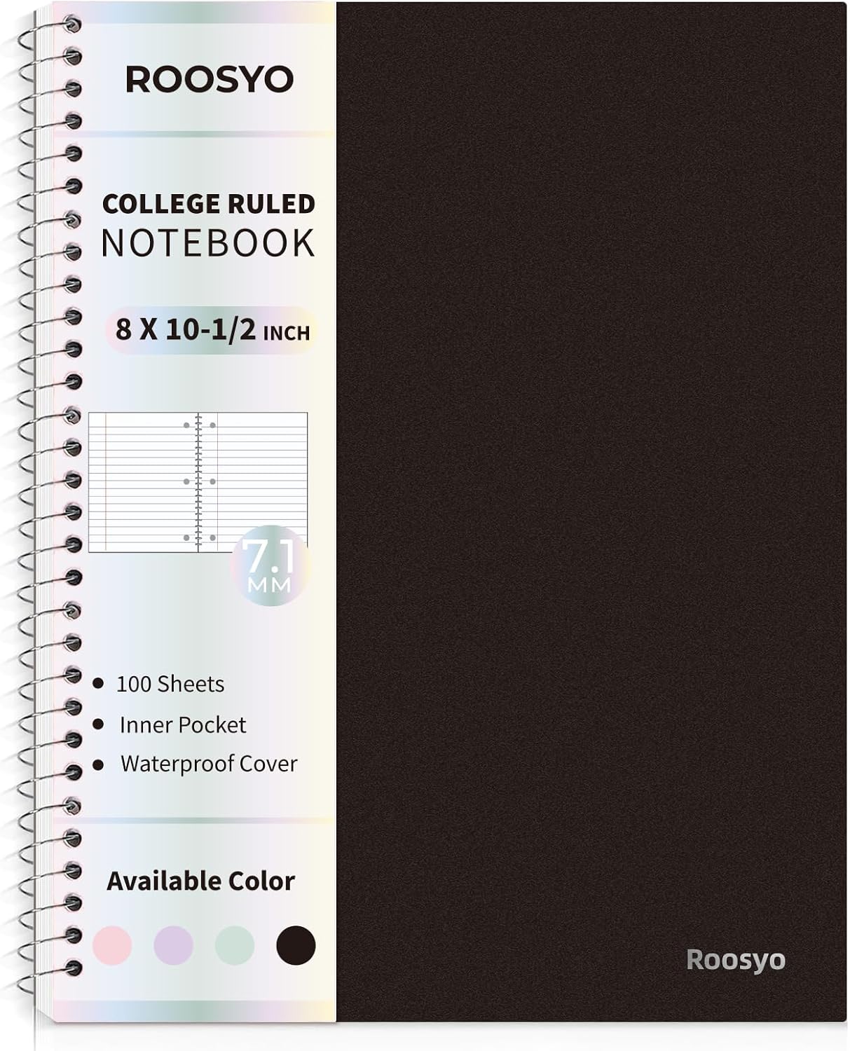 Black Spiral Notebook, 1 Subject, 10.5 x 8", College Ruled Paper, 100 ...