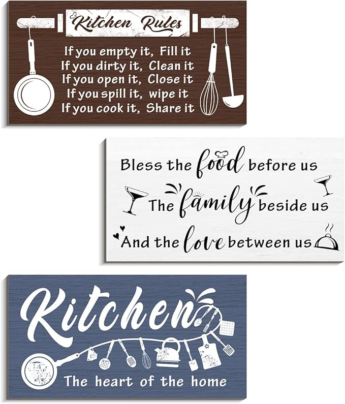Amazon.com: Hanging Kitchen Rules Wood Decor Sign, Rustic Kitchen ...