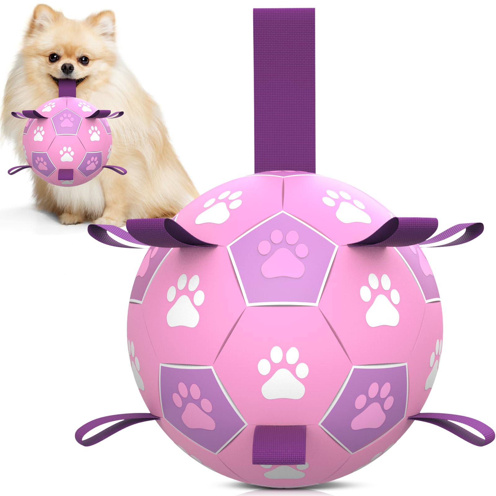Amazon.com : QDAN Dog Toys Soccer Ball with Straps - Durable Dog Balls ...