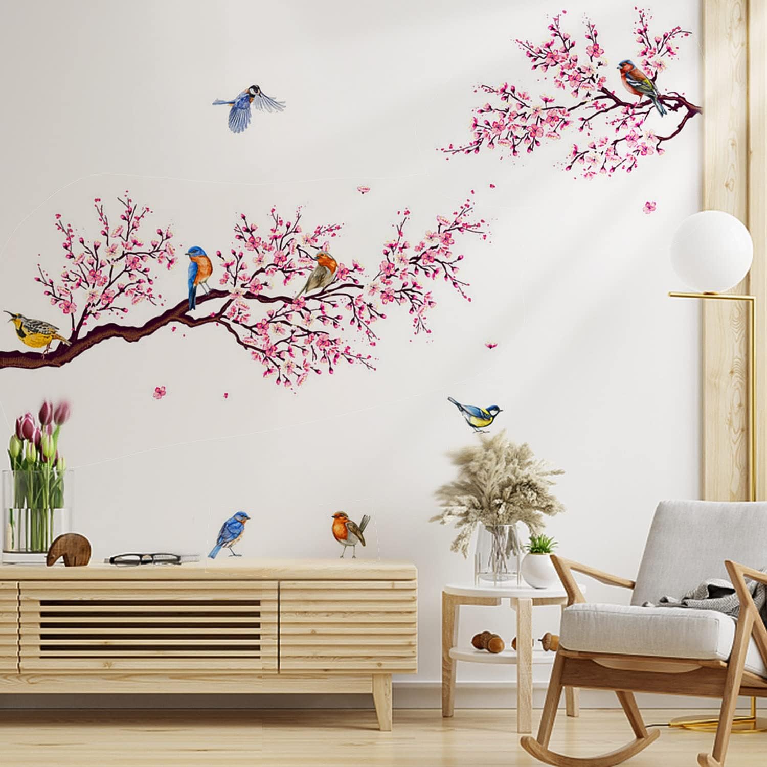 wondever Stickers Muraux Branche Fleurie Rose Autocollants Muraux Mural ...