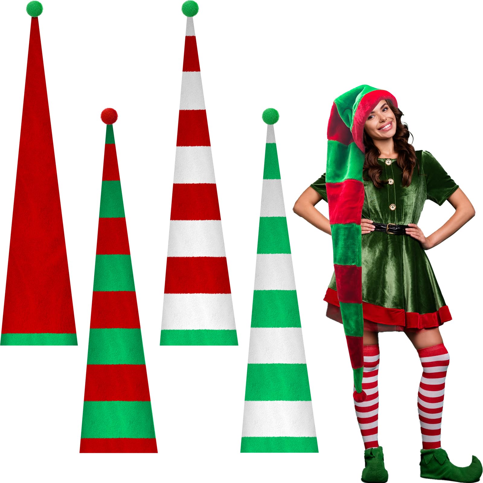 Amazon.com: kedaijin 4 Pcs Super Long Elf Hat 63 inch Christmas Santa ...