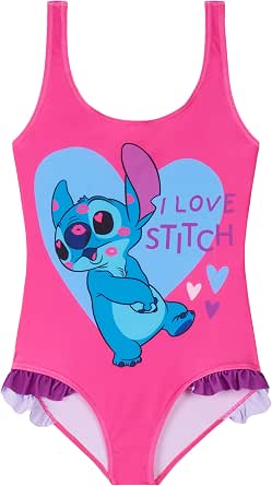 Disney Stitch Girls Swimming Costume Stretchy One Piece Swimsuit Comfy ...