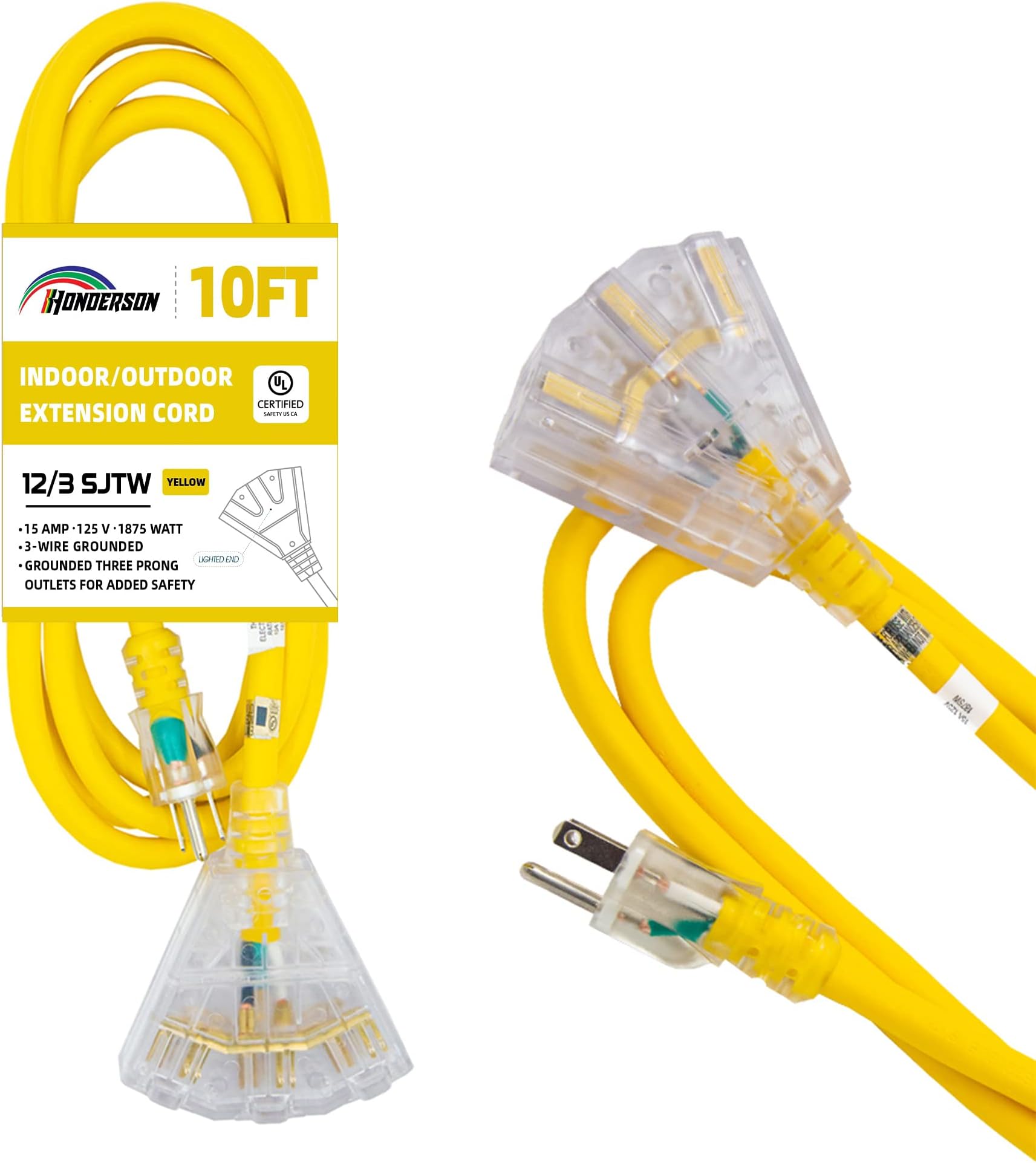 Amazon.com: 10 ft - 12 Gauge Heavy Duty Extension Cord - 3 Outlet ...