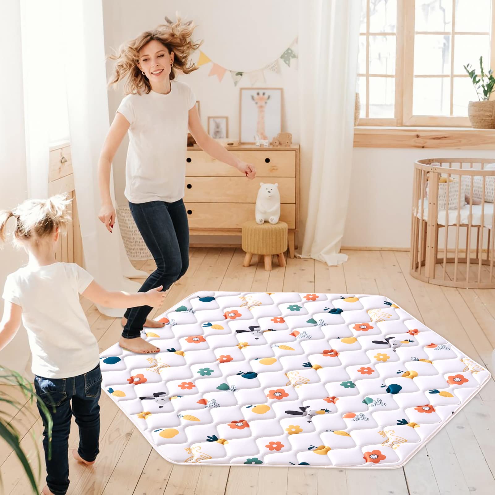Premium Foam Baby Hexagon Mat 52" X 45", Thick One-Piece Crawling Mat ...