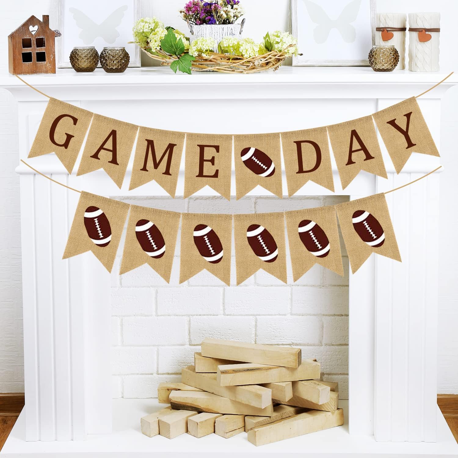 Amazon.com: 2 Pieces Football Game Time Banner Burlap Touchdown Banner ...