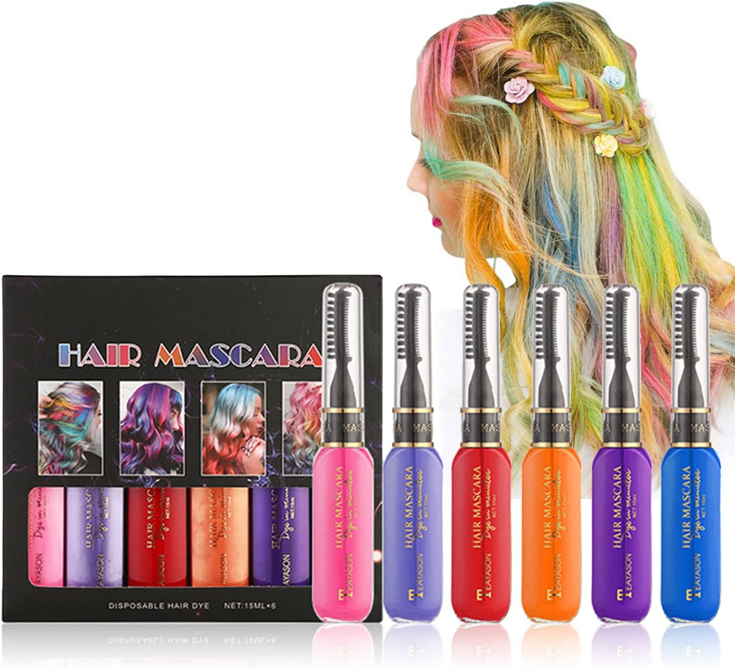 Joyeee Hair Chalk for Girls Hair Makeup Gift Kit, 6 Colors Temporary ...