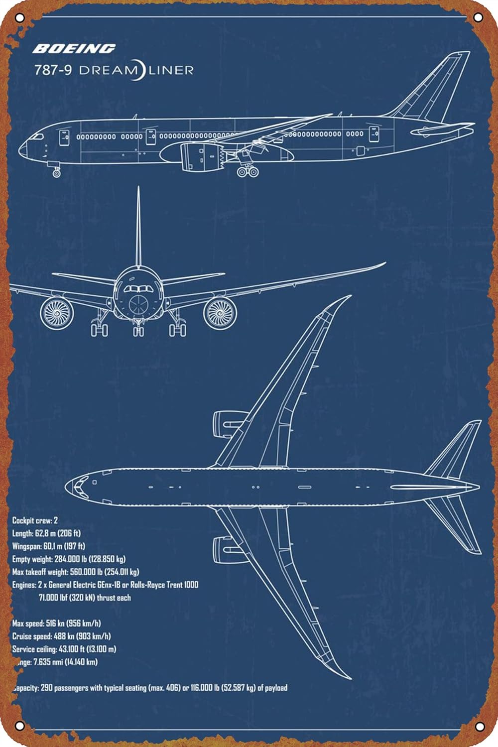 Amazon.com: Boeing 787 Dreamliner Jet Funny Metal Tin Sign Vintage ...