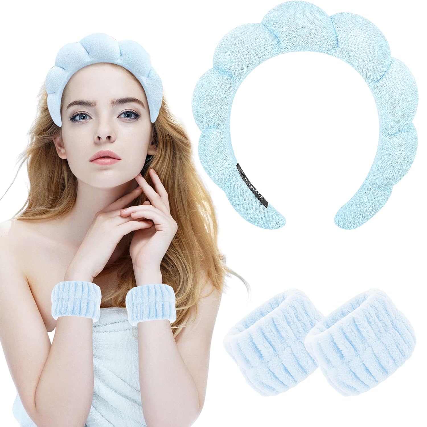 Amazon.com : Sponge Spa Headband and Wristband Set for Washing Face ...