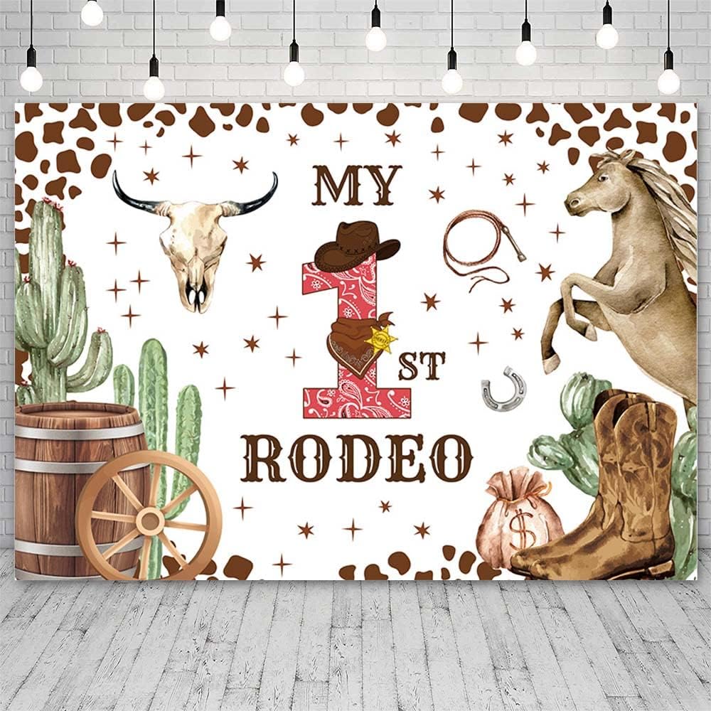 Amazon.com : AIBIIN 10x7ft My First Rodeo Birthday Backdrop Cowboy ...