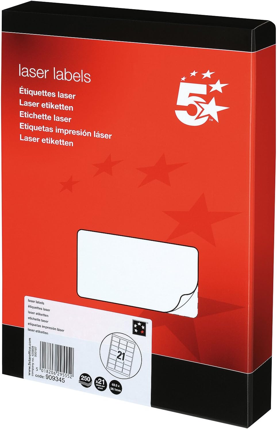 5 Star Addressing Labels Laser 21 per Sheet 63.5x38.1mm White [5250 ...