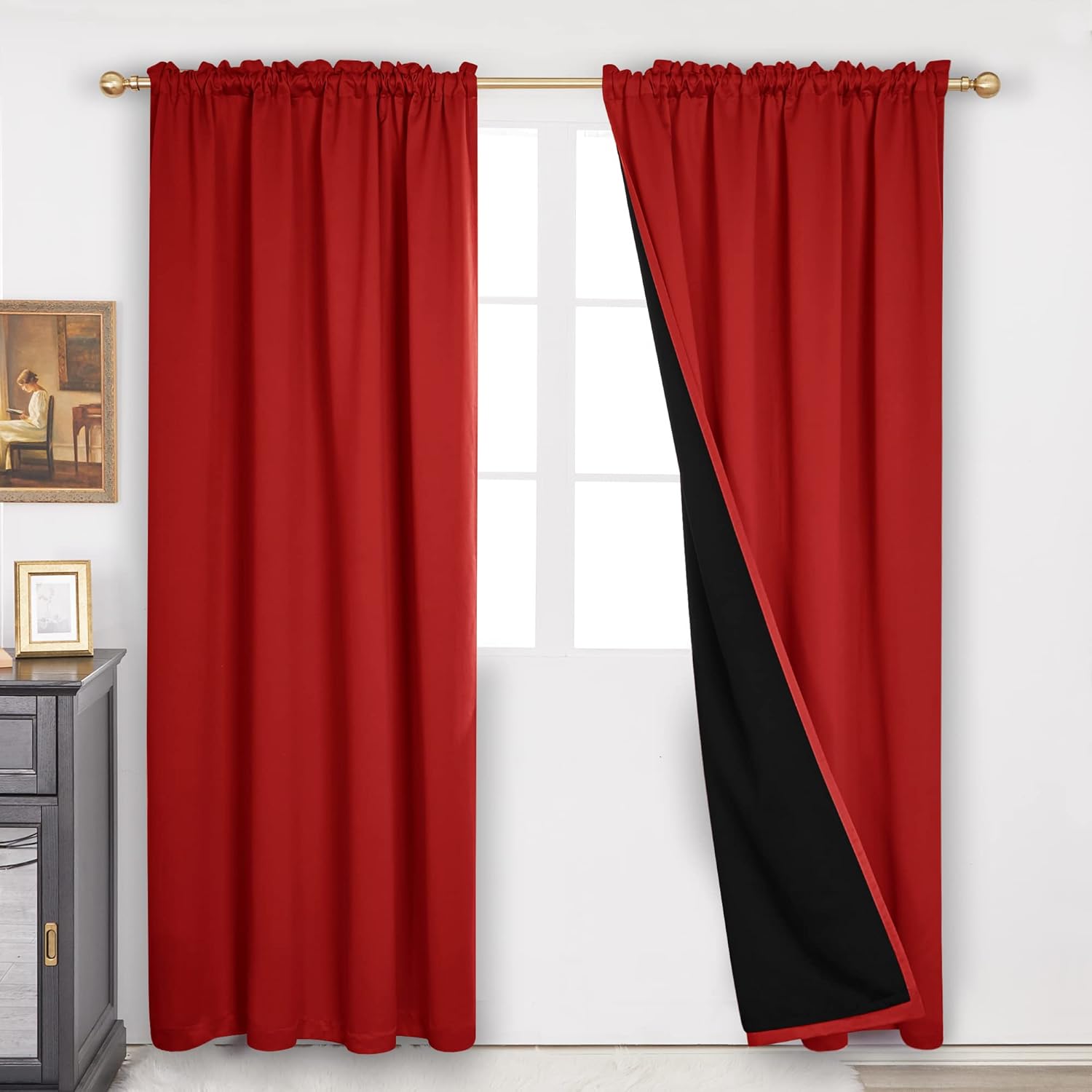 Amazon.com: Deconovo 84 Curtains 100% Black Out, Red 2 Panels Insulated ...