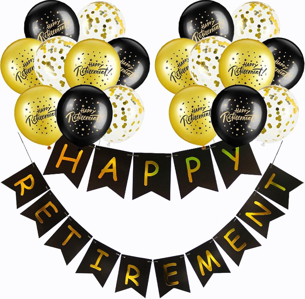 20Pcs Black and Gold Retirement Party Decorations - Happy Retirement ...