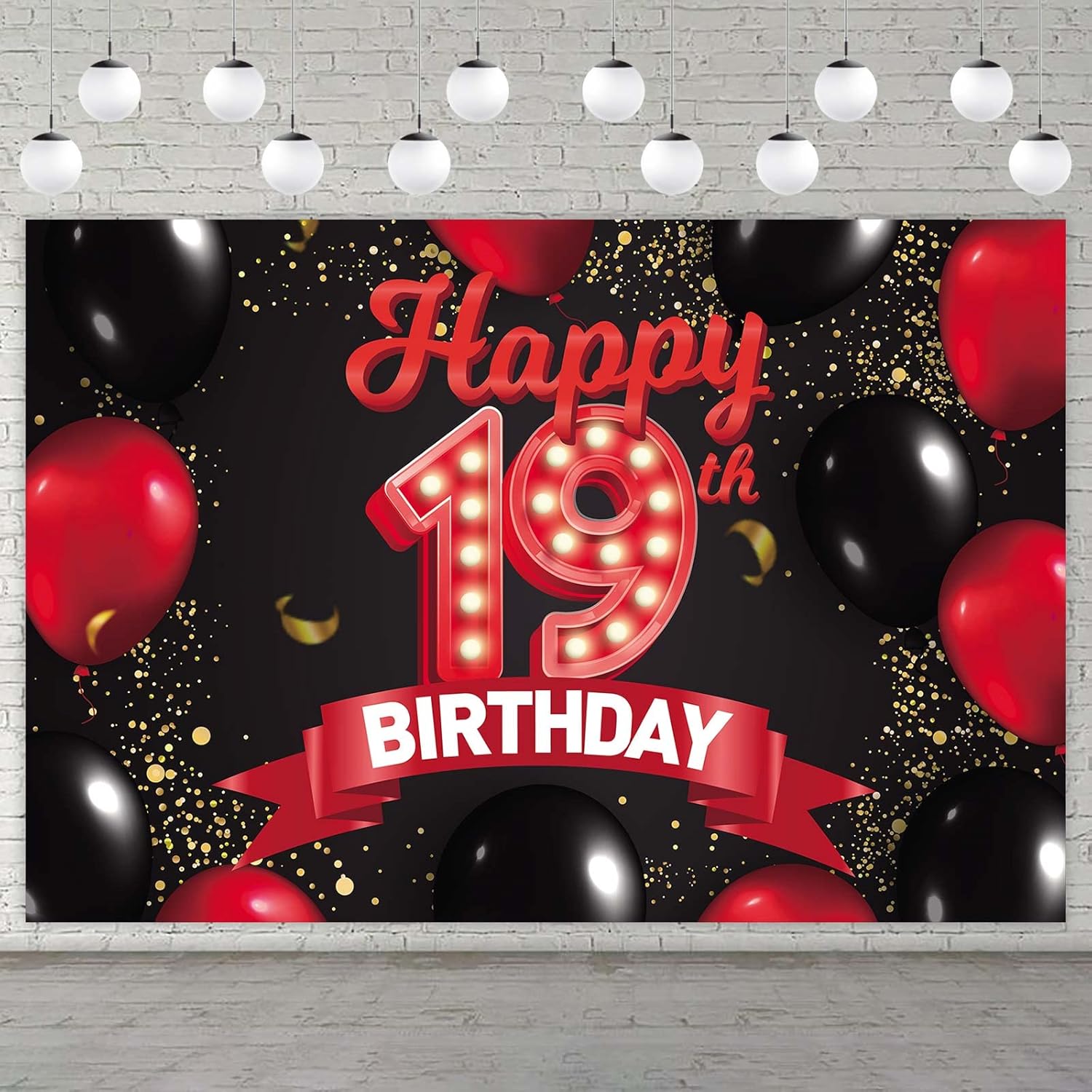 Amazon.com: Happy 19th Birthday Red and Black Banner Backdrop ...