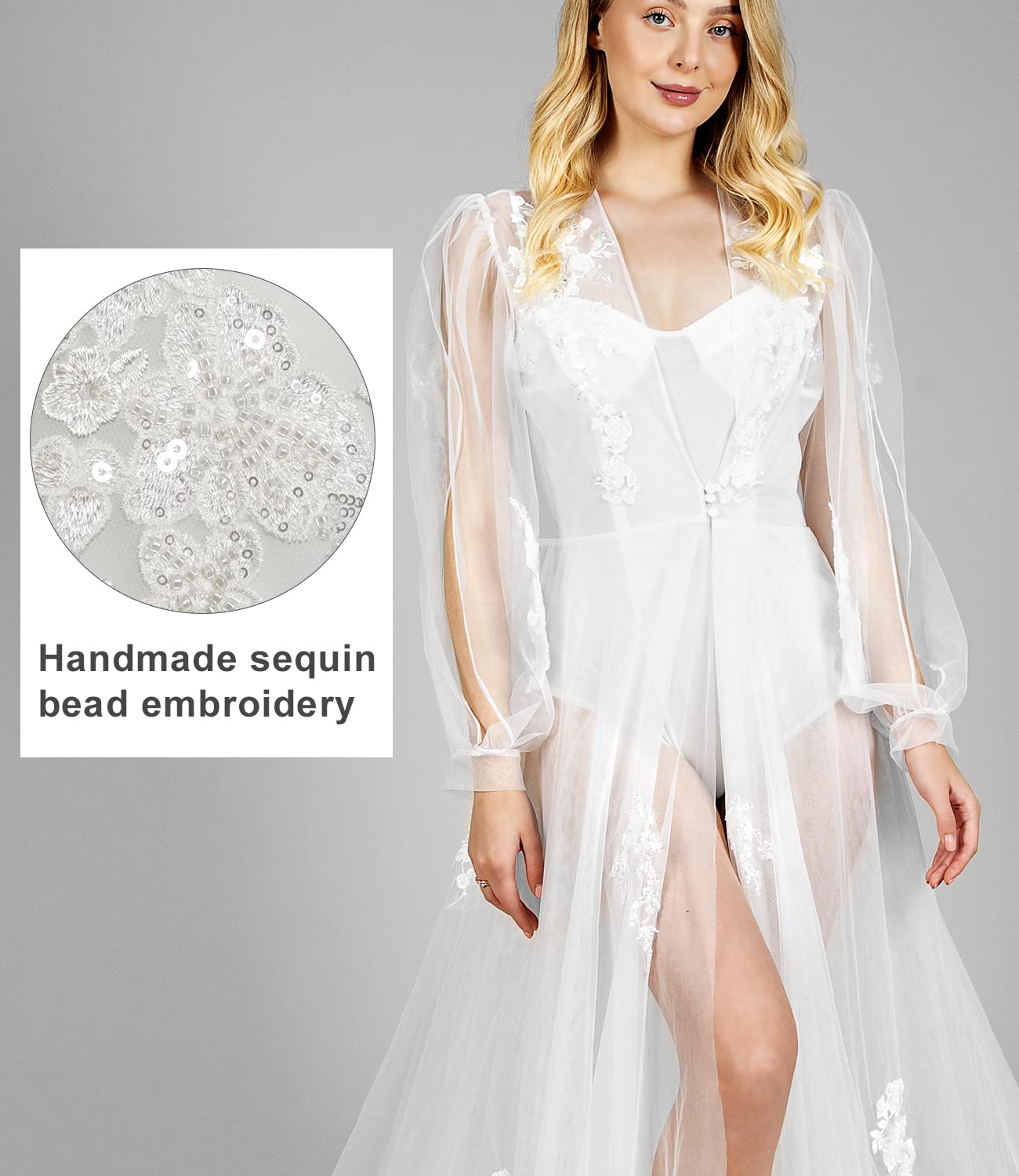 Snapklik.com : HHQ White Bridal Robe Womens Long Tulle Dress Lace Sheer Bride Nightgown Floor ...