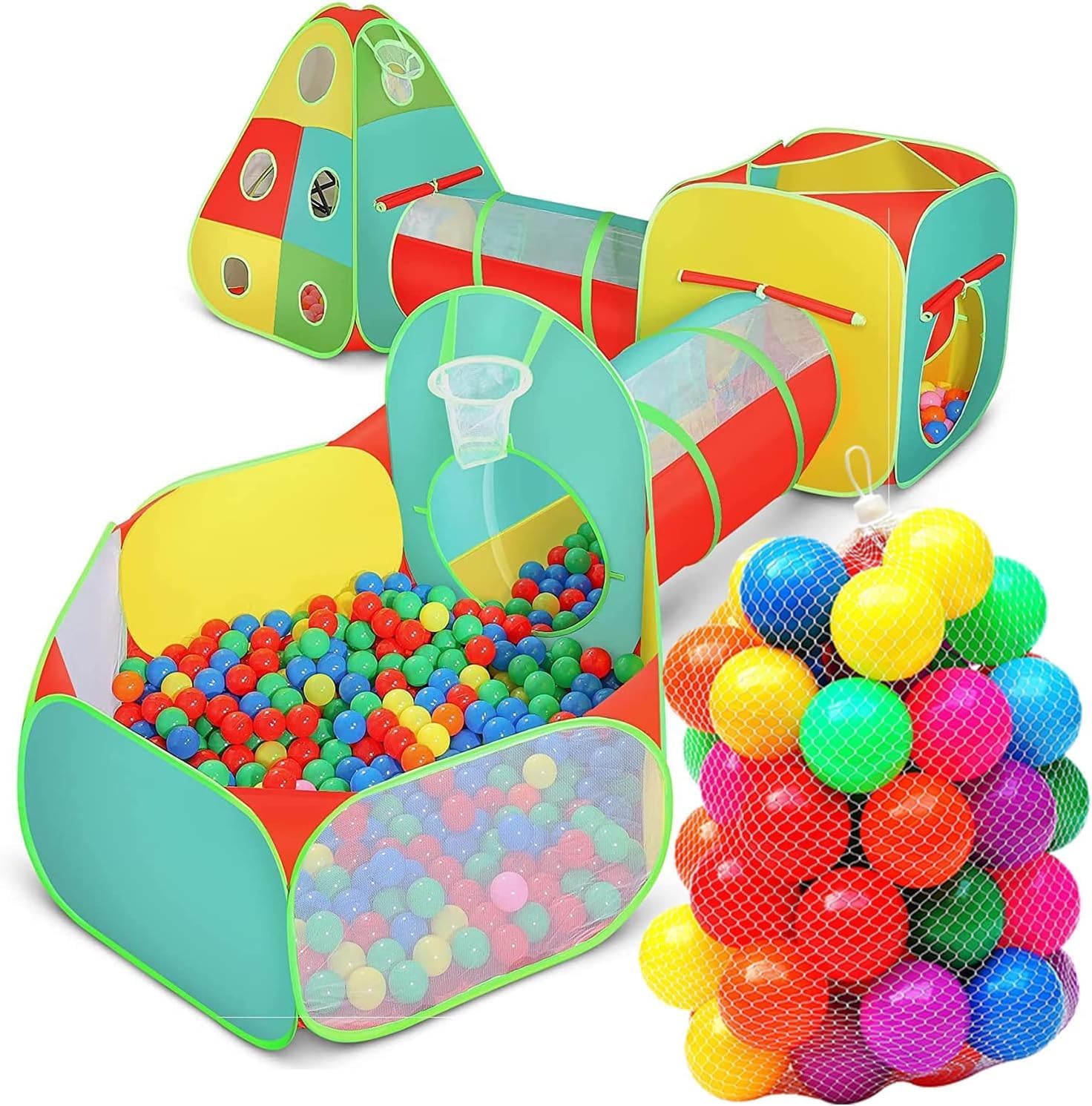Amazon.com: 5-Piece Kids Play Tent Set with 100 Ball Pit Balls | Crawl ...
