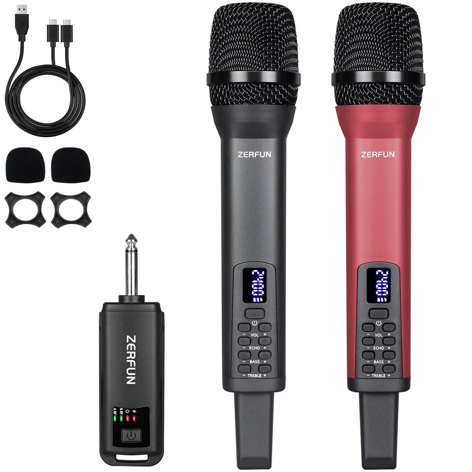 Dual Rechargeable Wireless Microphones, Pro Handheld Cordless Mics ...