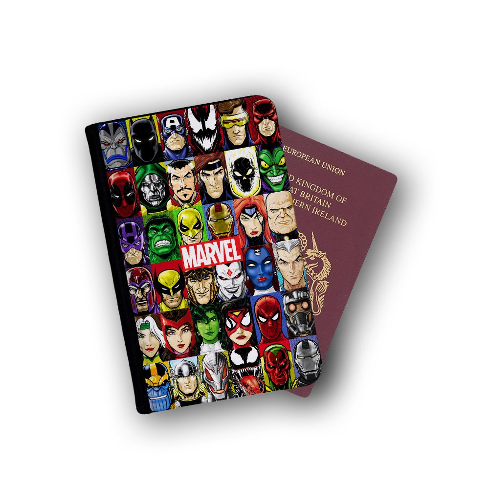 Buy Marvel Characters Collage Passport Wallet Card Holder Boarding Pass ...