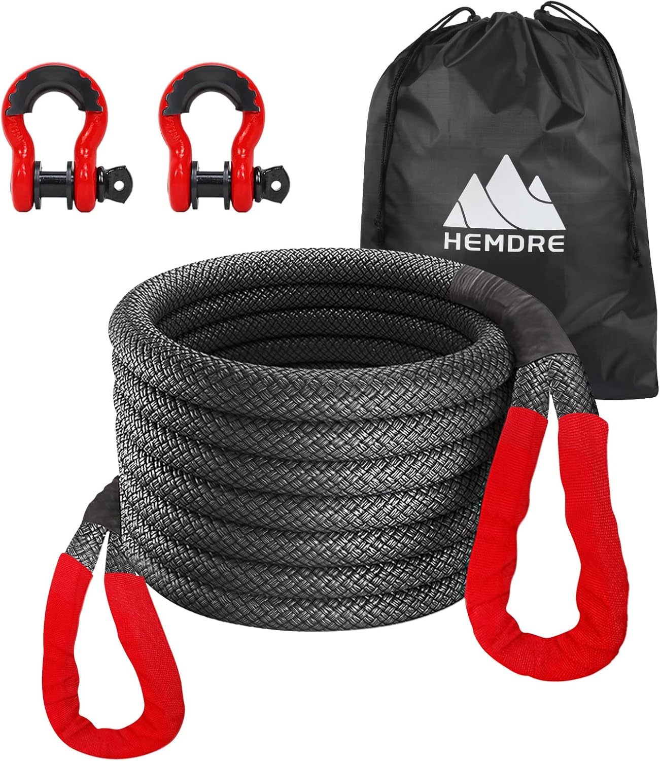 HEMDRE 1" x 30' Kinetic Recovery Tow Rope (36,500lbs), with 2 D Ring ...