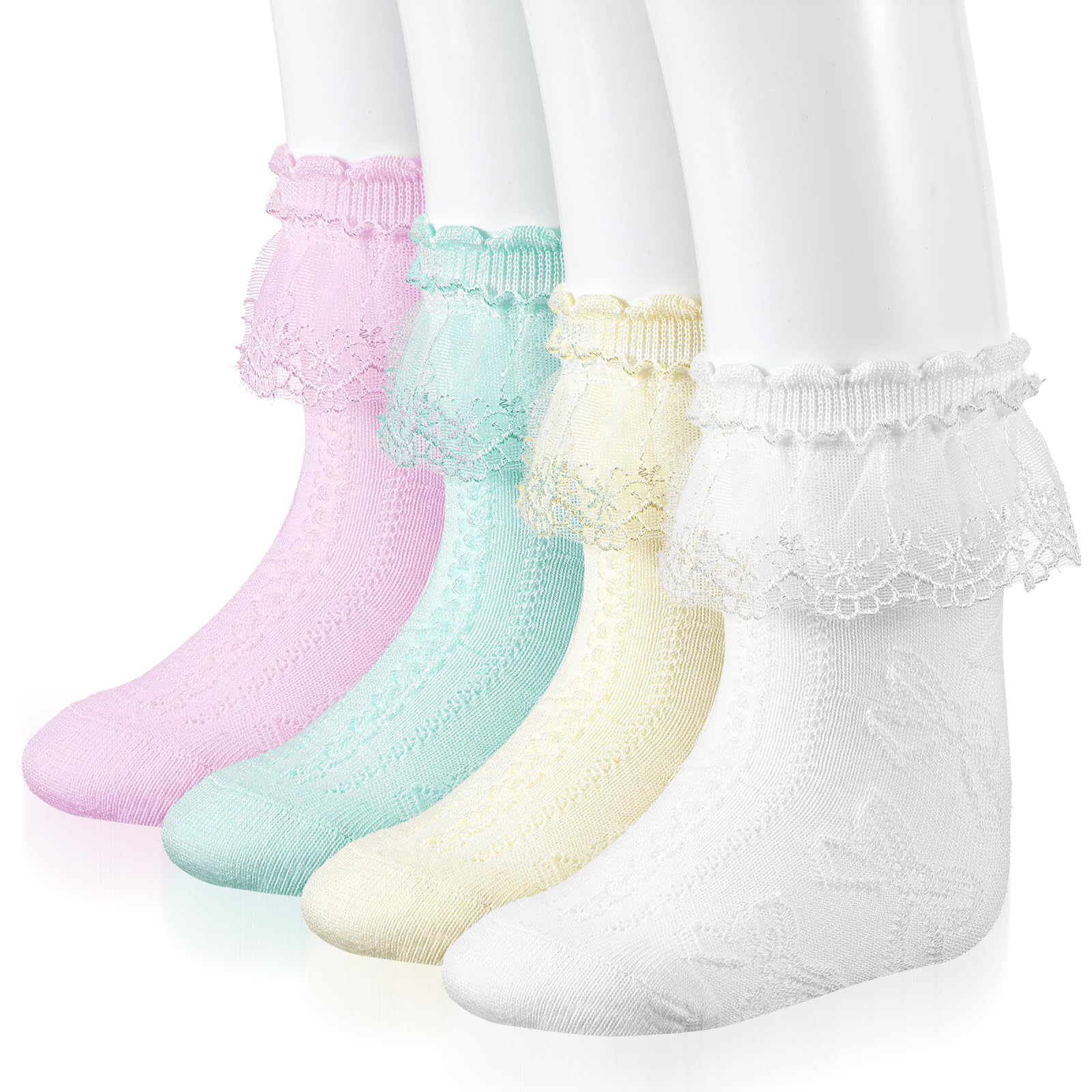 Amazon.com: 4 Pairs Toddler Lace Socks Girls Ruffle Socks Baby Ruffle ...
