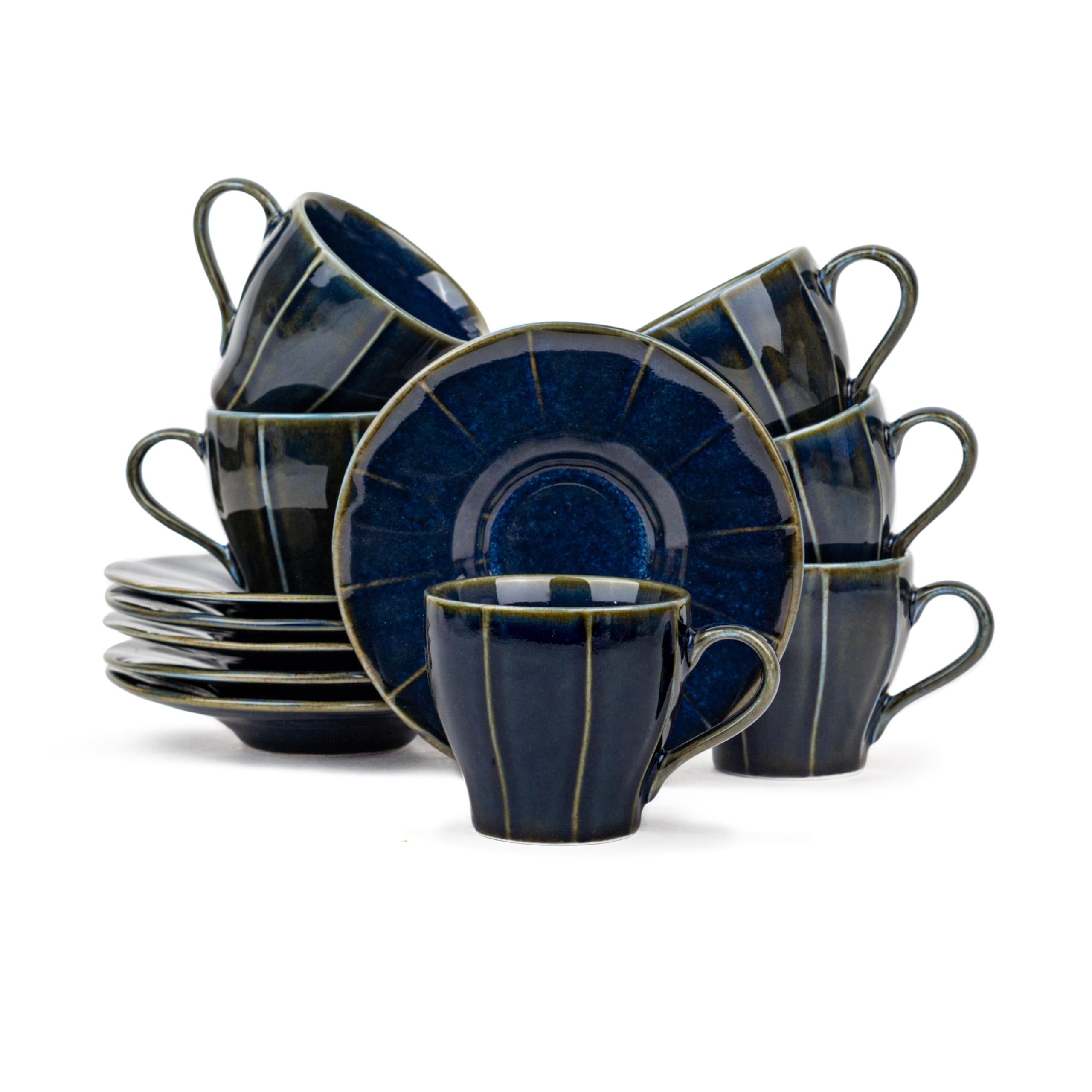 Buy Shay Ceramic Cup and Saucer Set of 6, Blue Green, 180ml | Cup ...