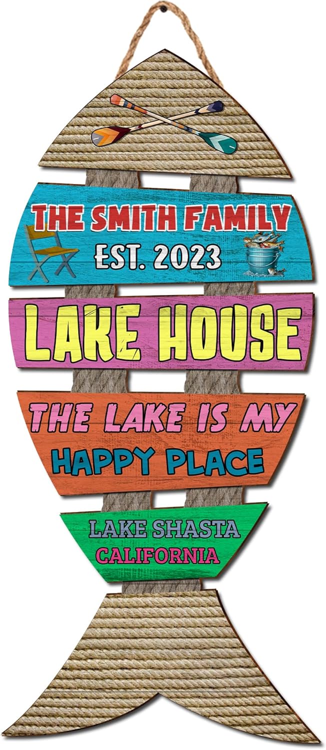 Amazon.com: V VIBEPY All Over Printed, Personalized Lake House Wooden ...