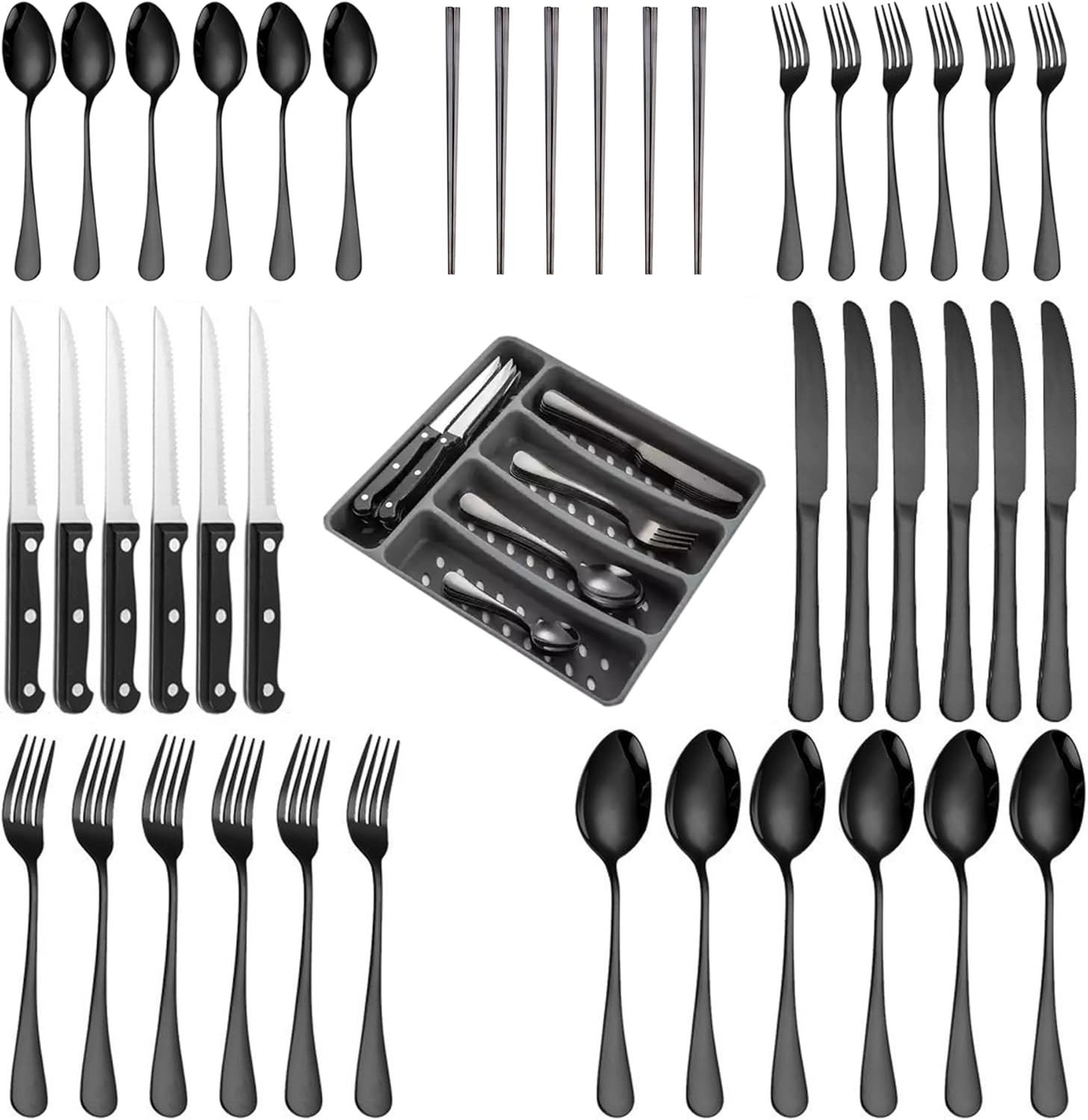 Amazon.com | Silverware Set with Organizer and Chopsticks- 49 Pieces ...